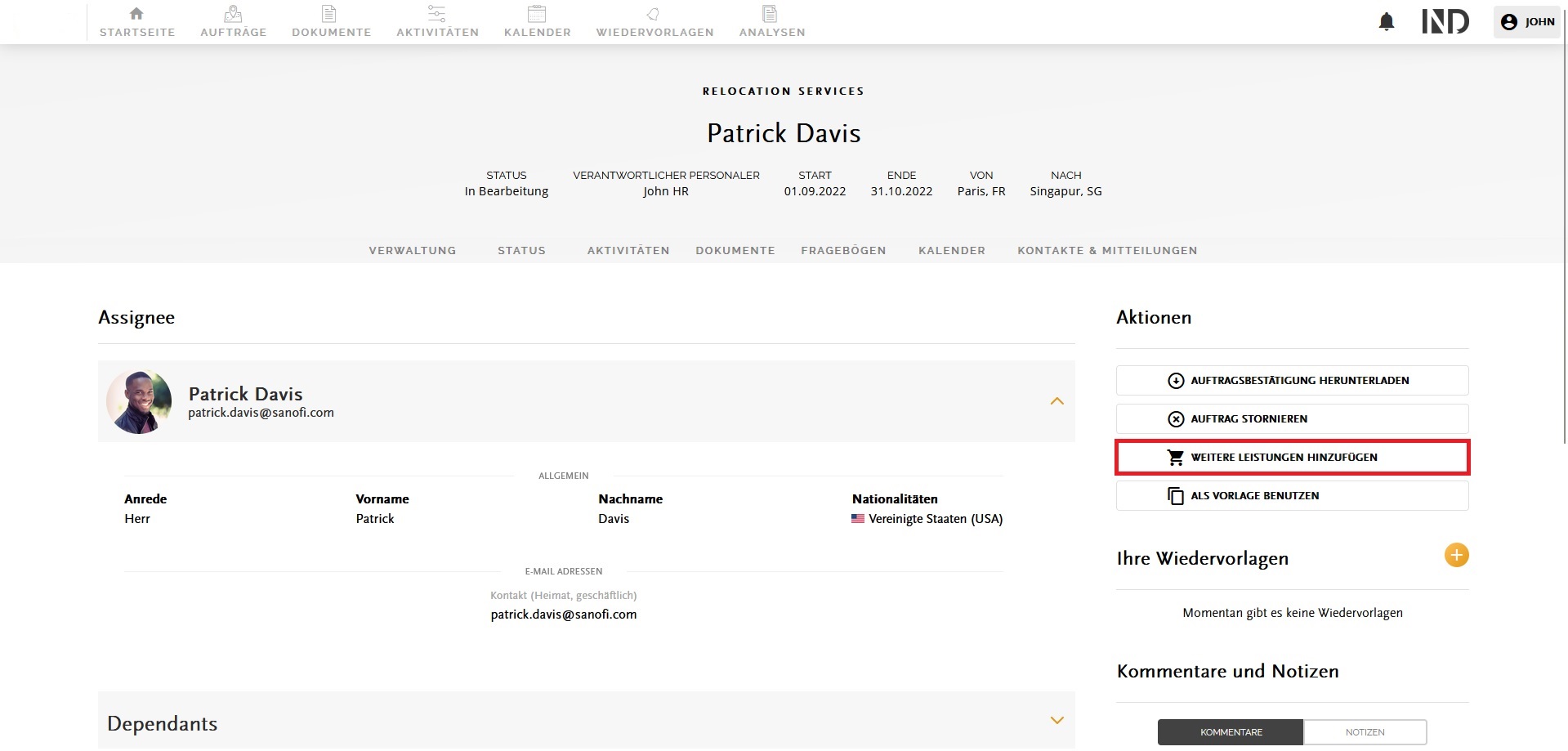 Leistungen ändern oder hinzufügen - Handbuch